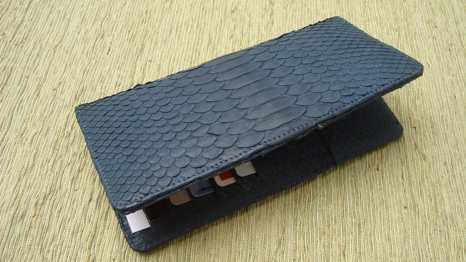 Snakeskin Leather Wallet. Unisex Leather Wallet. Navy Blue Men Wallet ...